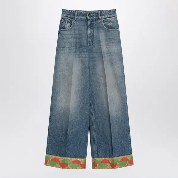 Valentino Garavani Washed Jeans With Jacquard Bottoms - Blue
