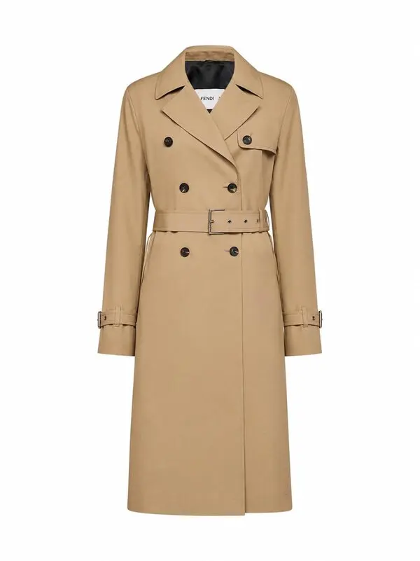 Fendi Rope Cotton Gabardine Belted Midi Trench Coat - Multicolor