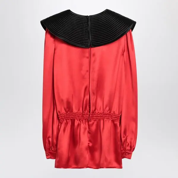 Valentino Garavani Red Silk Blouse With Black Collar - Orange