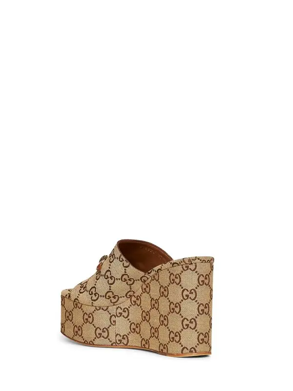 Gucci Beige And Dark Brown Horsebit Wedge Sandals
