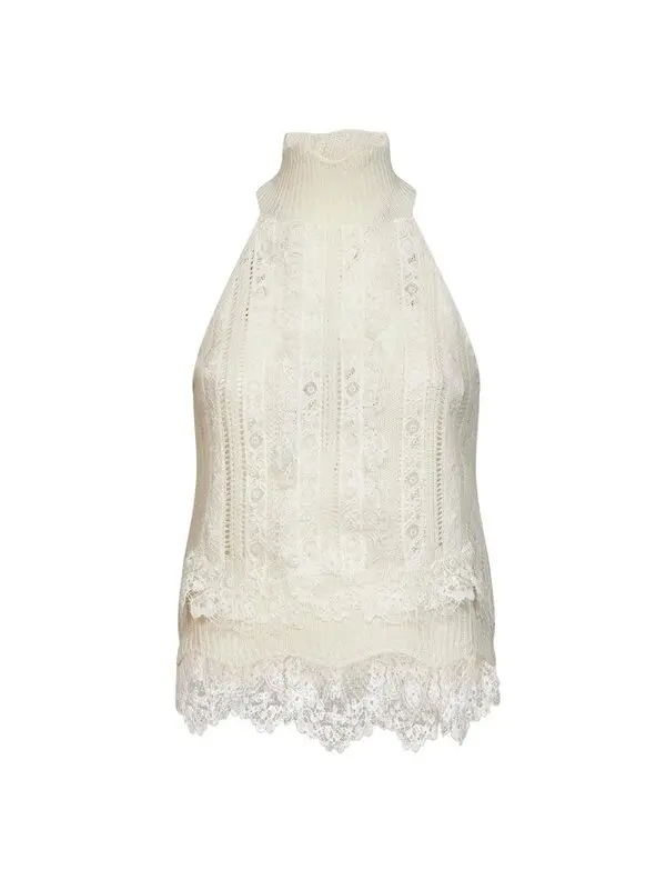 ERMANO SCERVINO Cashmere Knit And Valencienne Lace Top - Multicolor