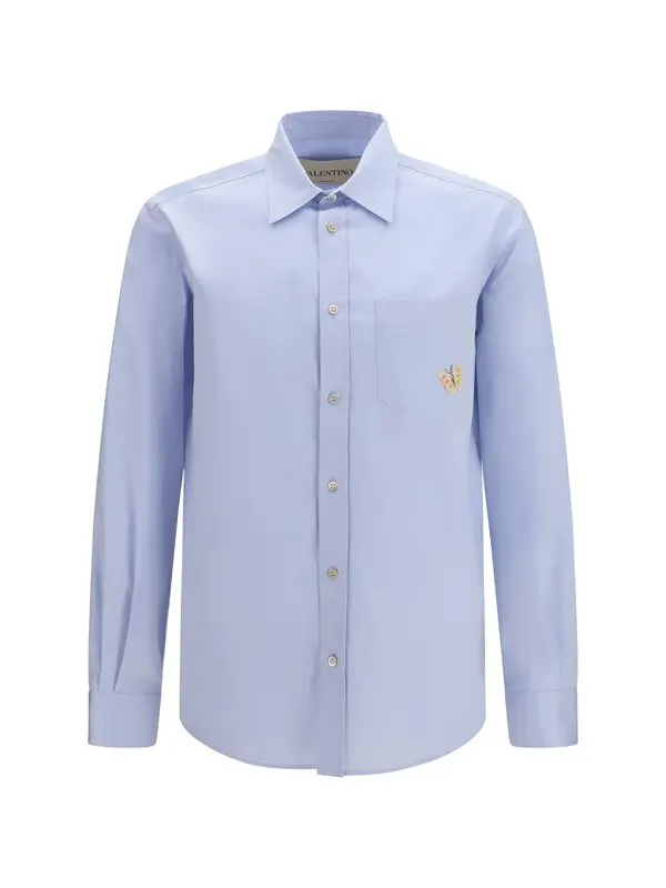 Valentino Garavani Cotton Shirt With Butterfly Embroidery - Blue