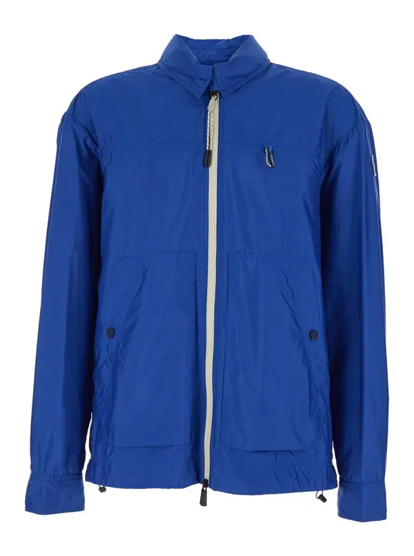 Moncler Brive' Blue Jacket With High Collar And Logo Patch On The Sleeve In Tech Fabric - Multicolor