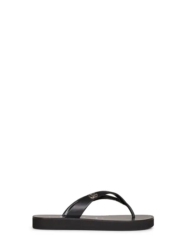 Gucci Black Nappa Leather Platform Thong Sandals With Double G - Multicolor