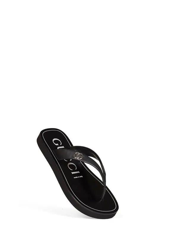 Gucci Black Nappa Leather Platform Thong Sandals With Double G - Multicolor