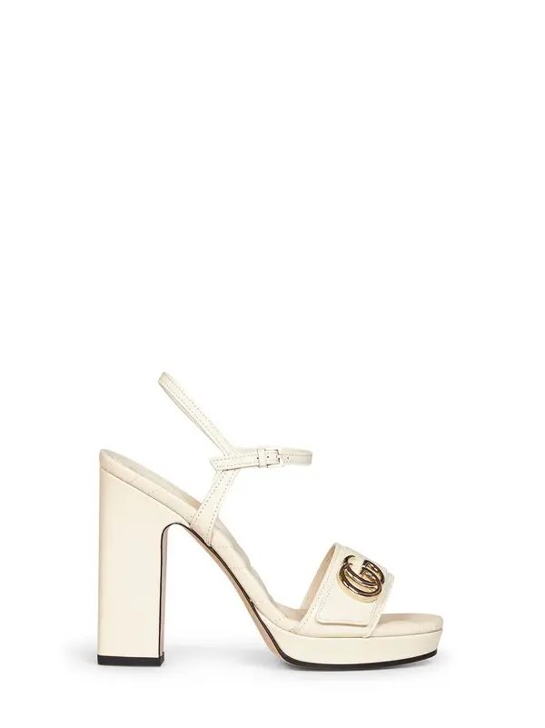 Gucci Ivory Leather Platform Sandals With Double G - Multicolor