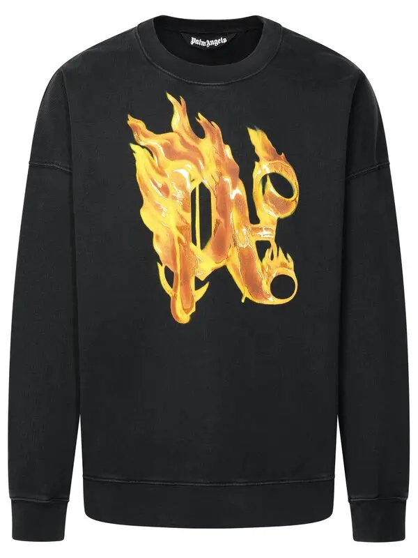 Palm Angels Burning Cotton Sweatshirt - Black