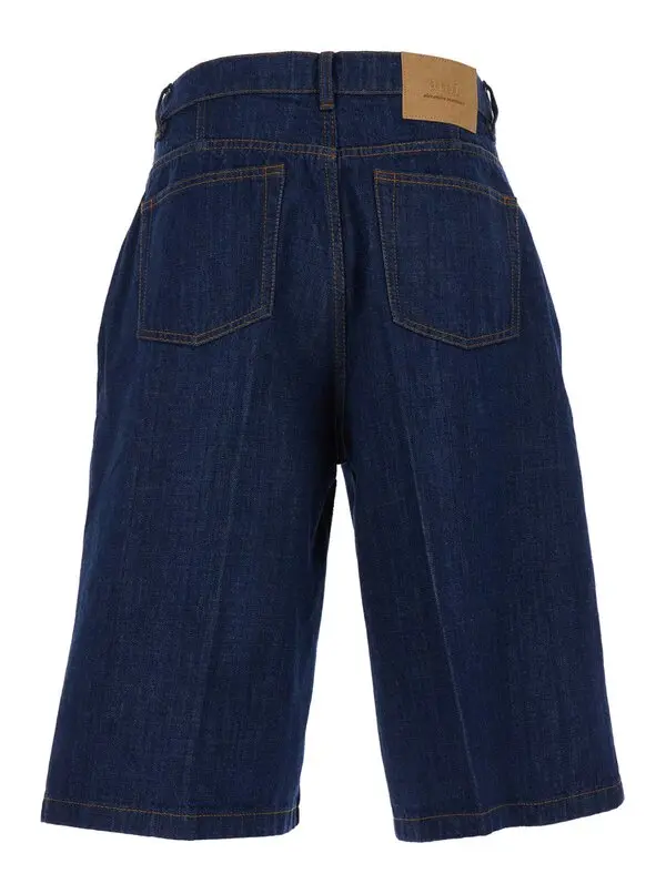 AMI Paris Blue Five-pocket Bermuda Shorts With Logo Patch On The Back In Denim
