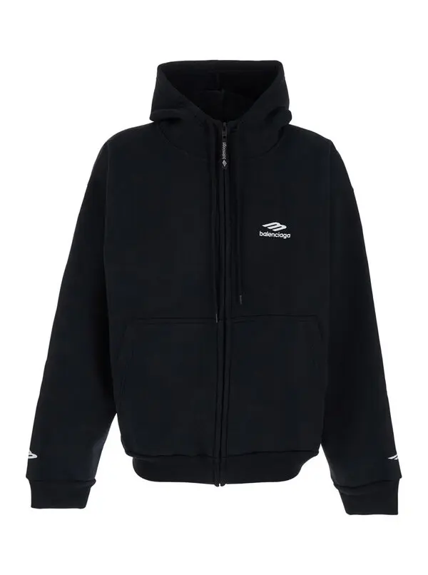 Balenciaga Black Zip-up Sweatshirt With Logo On The Front In Cotton - Multicolor