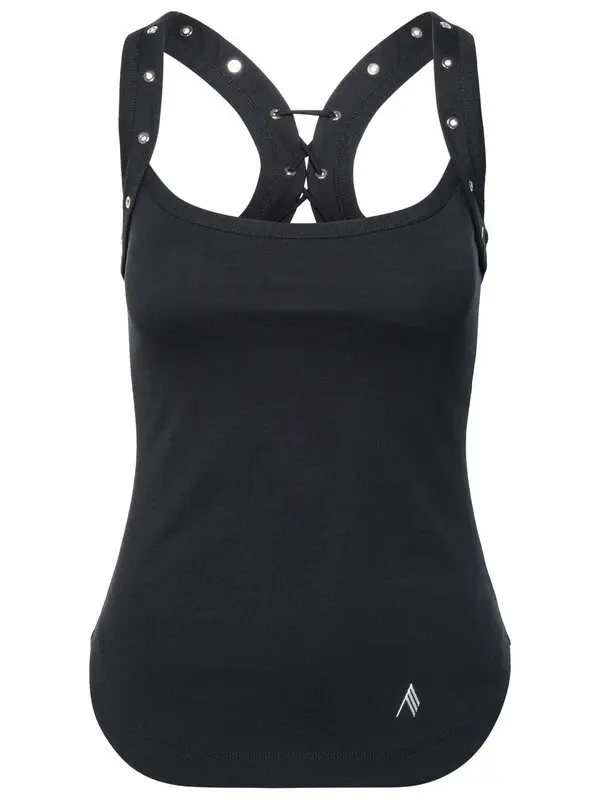 Attico Cotton Tank Top With Silver Studs - Black