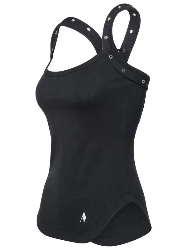 Attico Cotton Tank Top With Silver Studs - Black