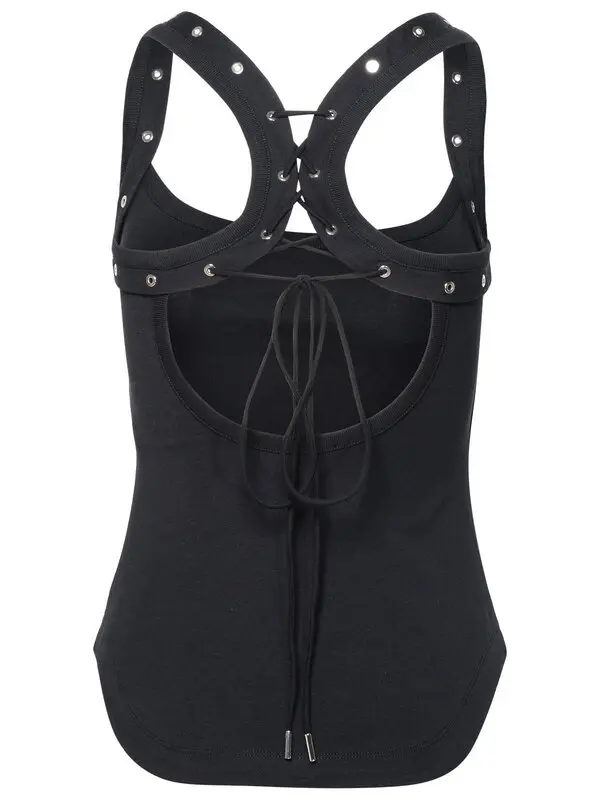 Attico Cotton Tank Top With Silver Studs - Black