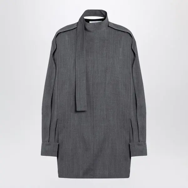 JIL SANDER Grey Wool Shirt With Scarf