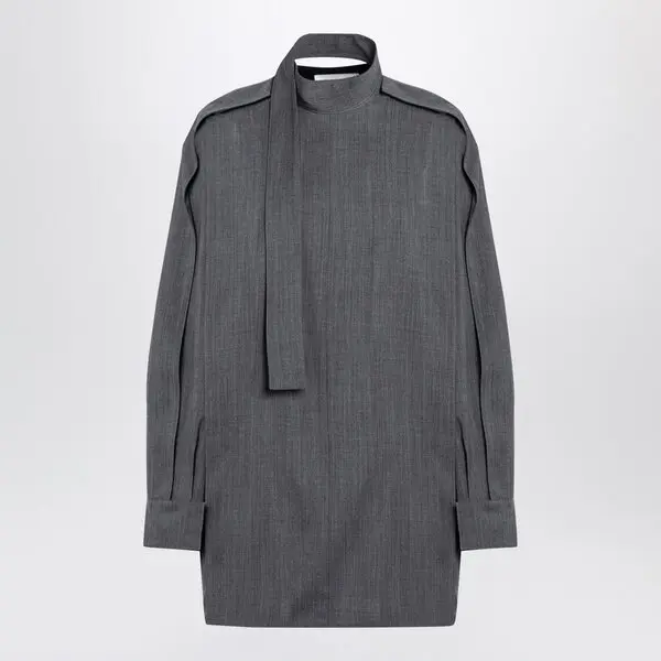 JIL SANDER Wool Shirt With Scarf - Gray