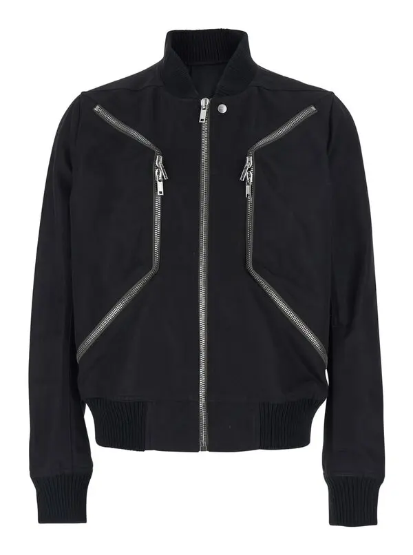Rick Owens Heizer Flight' Bomber Jacket With Two Front Zip Pockets In Cotton Blend - Black