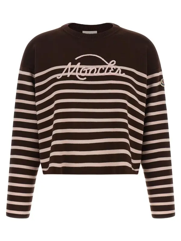 Moncler Striped Sweater With Embroidery - White