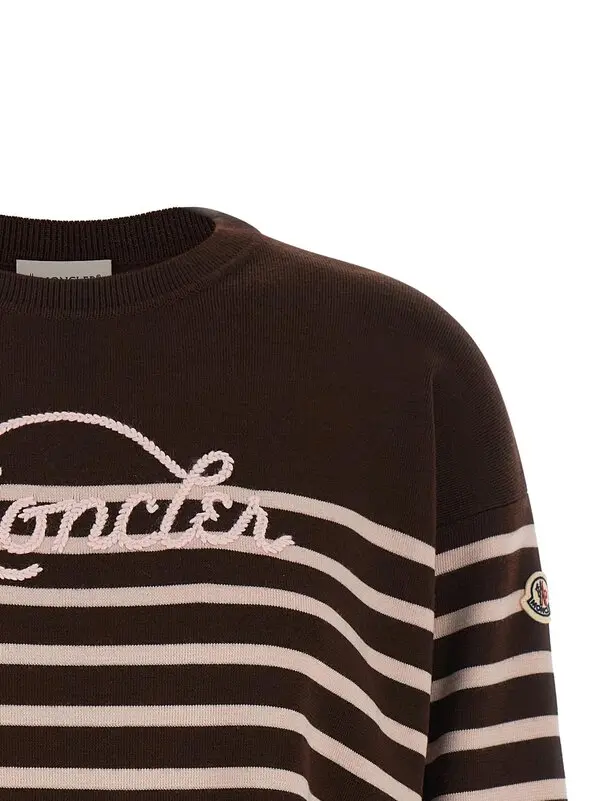 Moncler Striped Wool Crew Neck Sweater - White