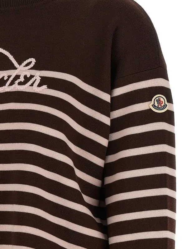 Moncler Striped Wool Crew Neck Sweater - White