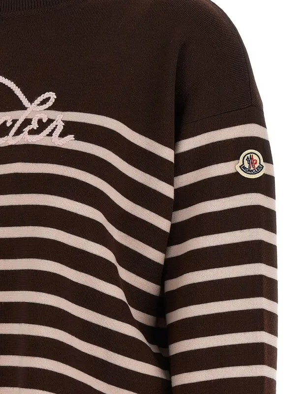 Moncler Striped Wool Crew Neck Sweater - White