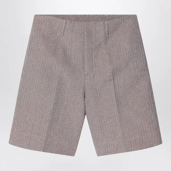 Fendi Beige Jacquard Bermuda Shorts With Topstitching