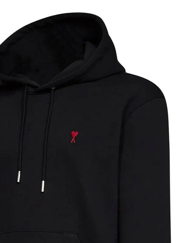AMI Paris Black Cotton De Cœur Hoodie