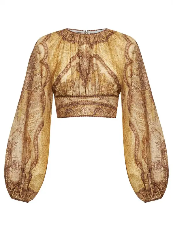 Zimmermann Tapestry-print Mustard Cotton-silk Blend Wanderlust Bodice - Multicolor