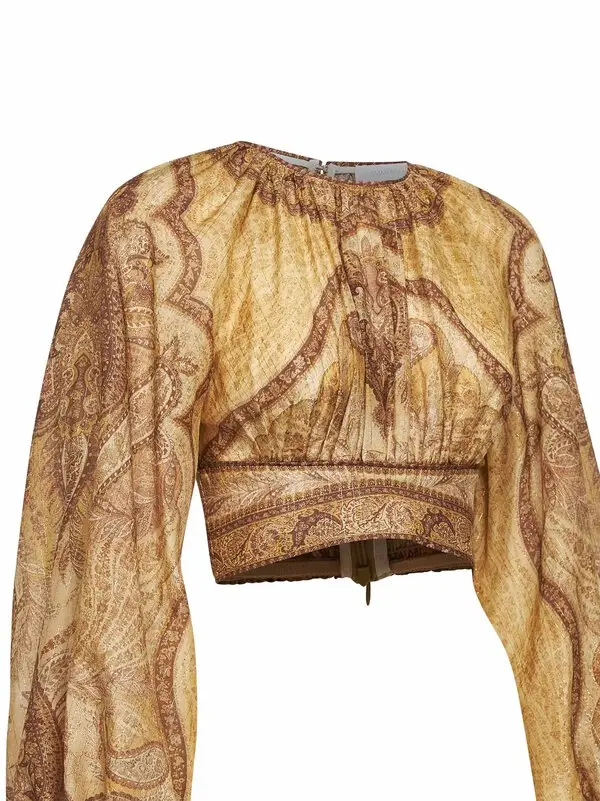 Zimmermann Tapestry-print Mustard Cotton-silk Blend Wanderlust Bodice - Multicolor