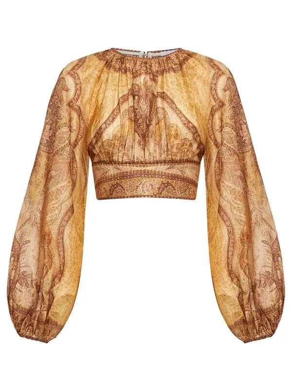 Zimmermann Tapestry-print Mustard Cotton-silk Blend Wanderlust Bodice - Multicolor
