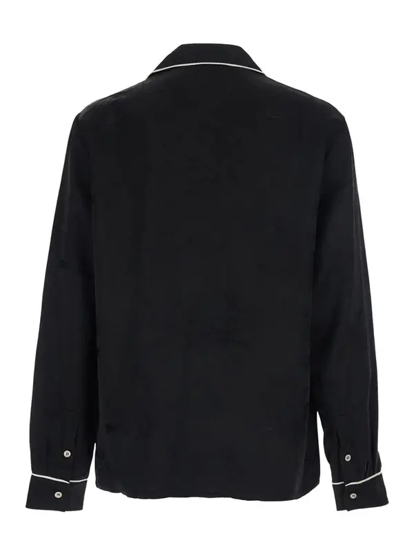 Amiri Black Long-sleeved Shirt With Cuban Collar And Tone-on-tone Floral Embroidery In Viscose For - Multicolor