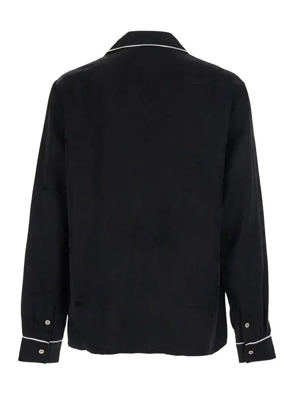 Amiri Black Long-sleeved Shirt With Cuban Collar And Tone-on-tone Floral Embroidery In Viscose For - Multicolor