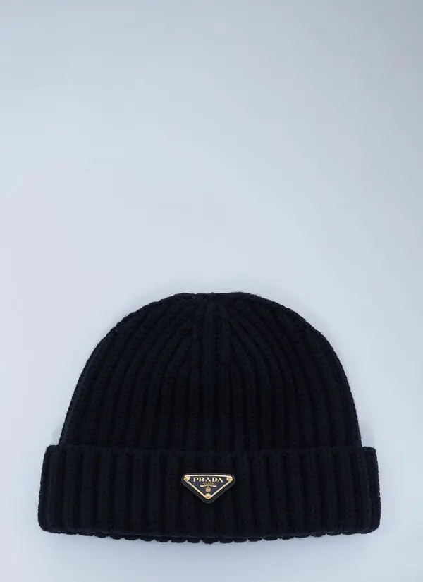 Prada Wool Logo Beanie Hat - Black