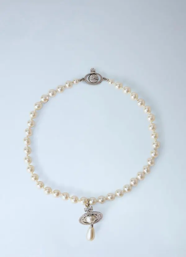 VIVIENNE WESTWOOD One Row Pearl Drop Choker Necklace - Silver