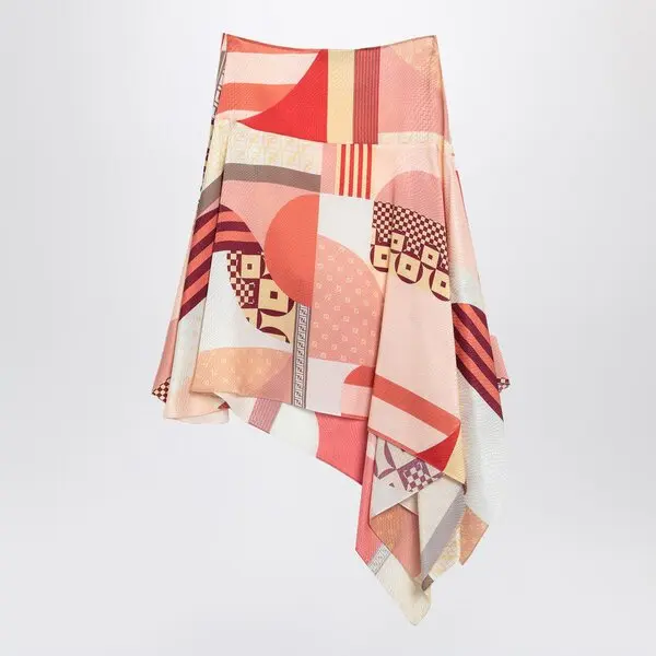 Fendi Pink Silk Skirt With Patchwork Print