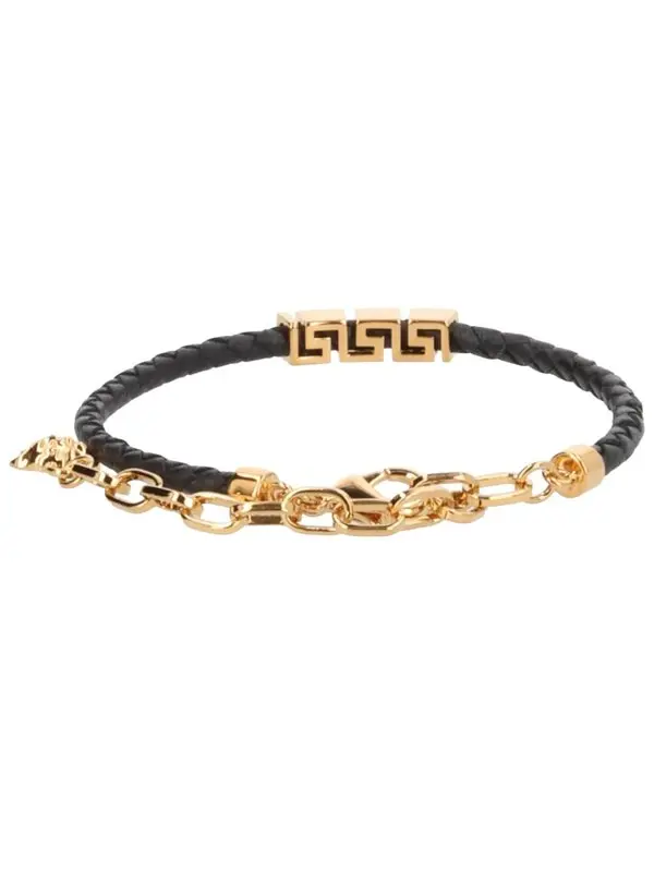 Versace Leather Bracelet With Greek