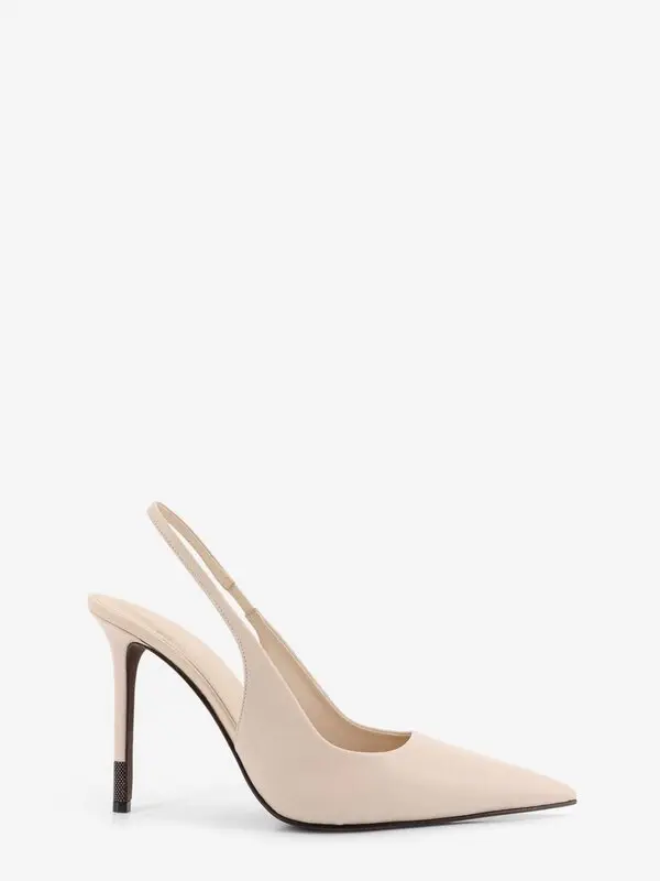 Brunello Cucinelli Leather Pumps With Monili Detail On The Heel - Cream