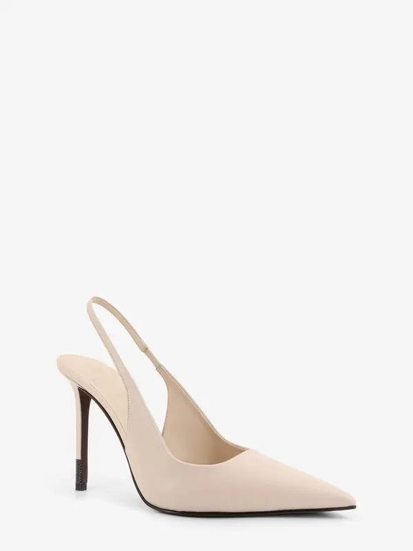 Brunello Cucinelli Leather Pumps With Monili Detail On The Heel - Cream