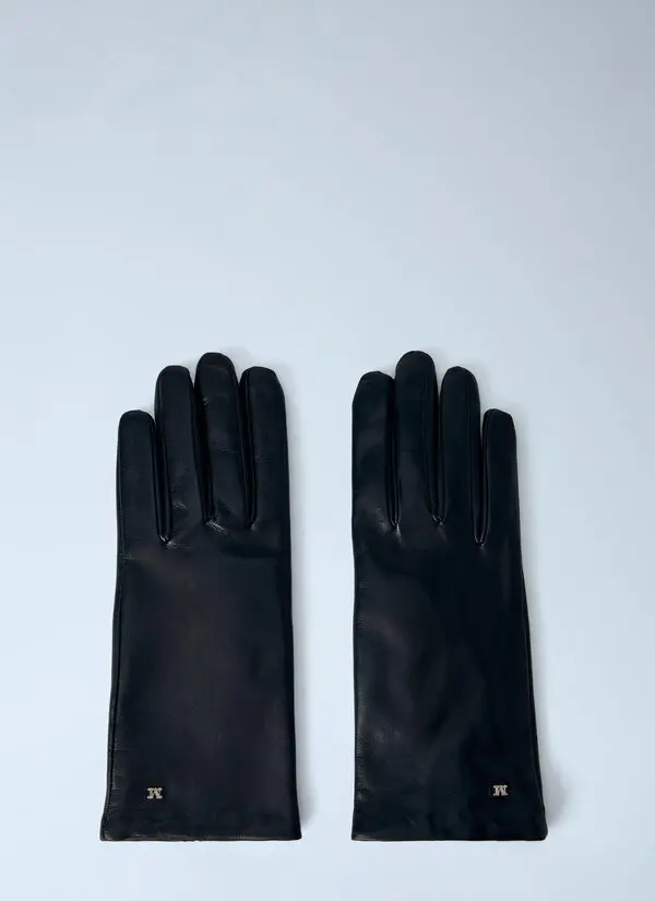 Max Mara Leather Gloves With Logo Detail - Black