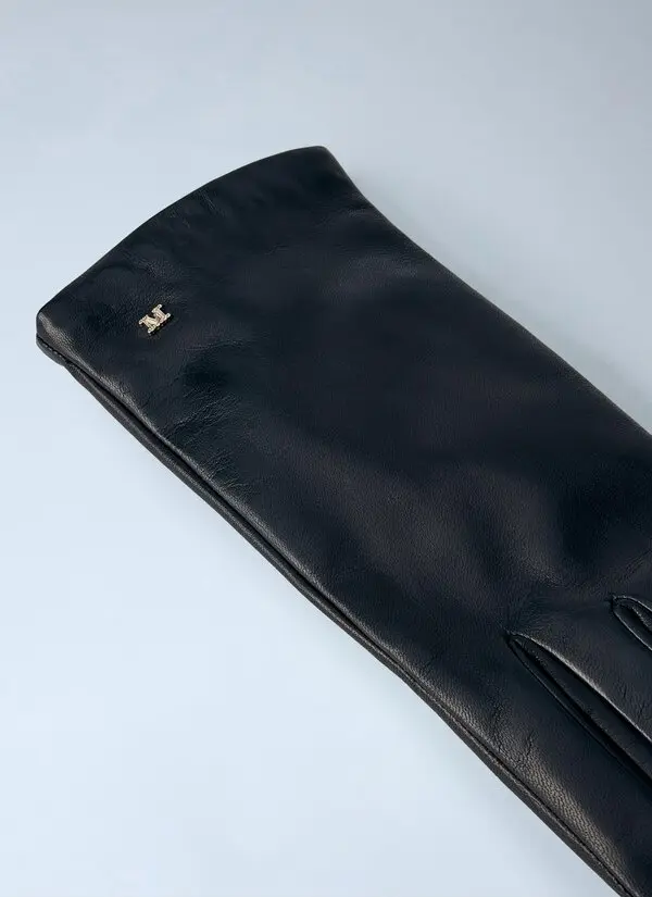 Max Mara Leather Gloves With Logo Detail - Black