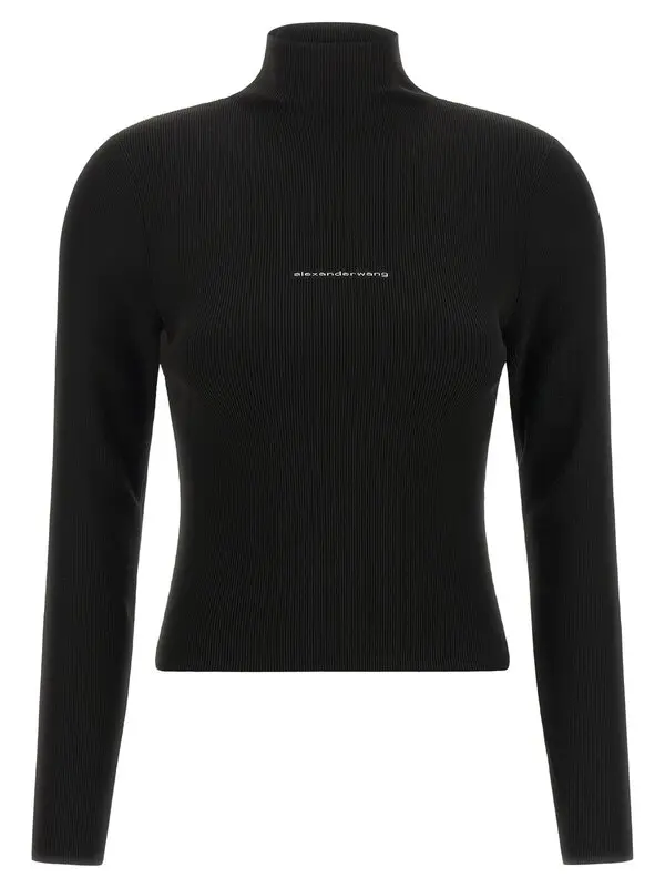 Alexander Wang Ribbed Turtleneck Sweater With Logo - Black