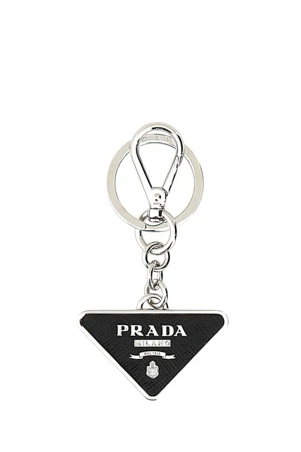 Prada Two-tone Leather And Metal Keychain