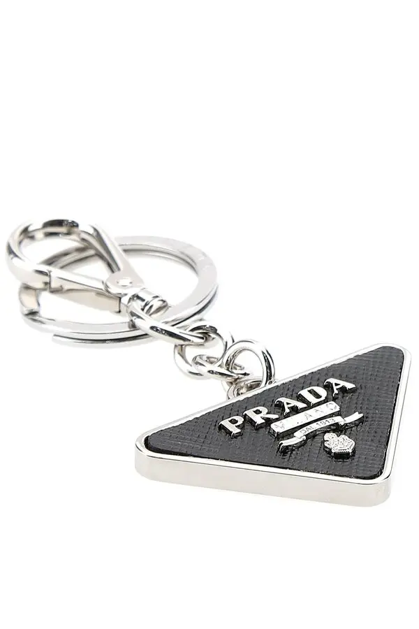 Prada Two-tone Leather And Metal Keychain