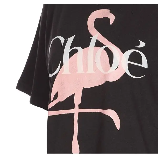 Chloé Fenicotteri Print And Logo T-shirt - Black