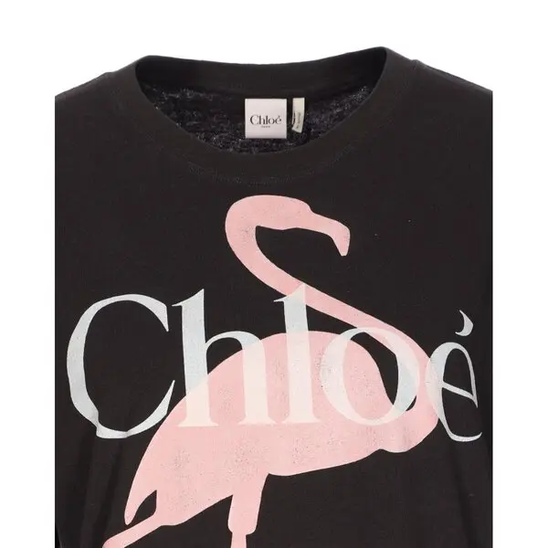 Chloé Fenicotteri Print And Logo T-shirt - Black