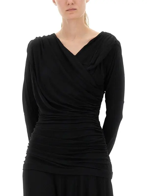 GANNI Gathered Midi Dress - Black