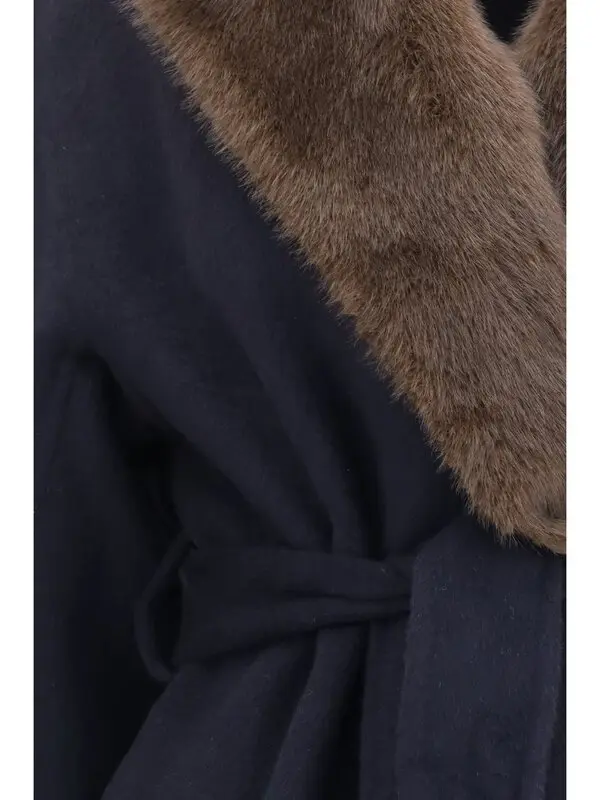 P.a.r.o.s.h Wool Coat With Fur Collar And Belt - Blue