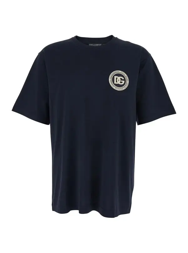 Dolce & Gabbana Blue T-shirt With Logo Embroidery On The Front For - Multicolor