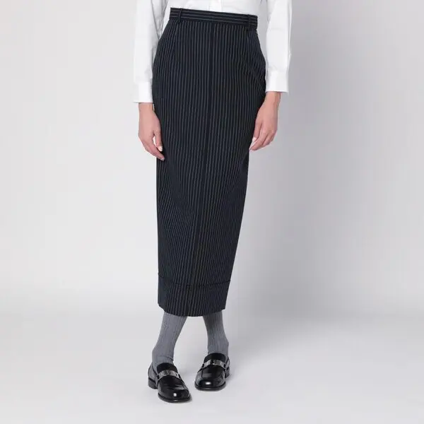 Thom Browne Navy Pinstriped Pencil Skirt