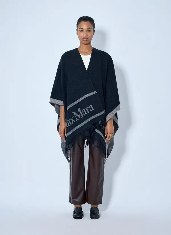 Max Mara Fringed Wool Wrap - Blue