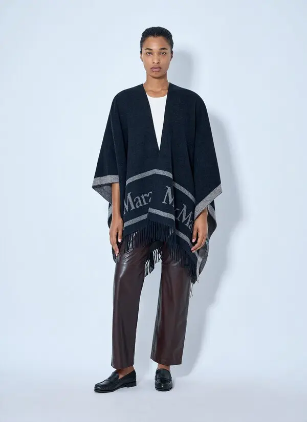 Max Mara Fringed Wool Wrap - Blue