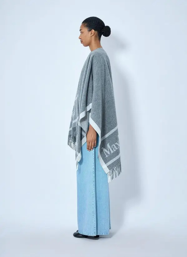Max Mara Woven Fringe Poncho - Gray